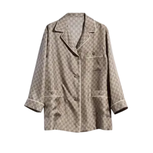 Gucci Gucci Allover GG Print Silk Twill Shirt With Contrast Piping Beige