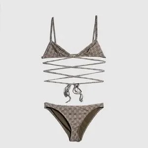 Gucci Allover Gg Print Stretch Jersey Bikini - Beige