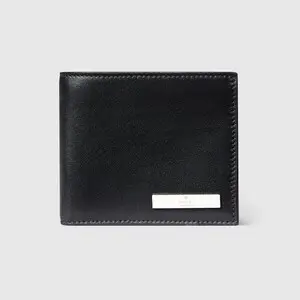 Gucci Bi-fold Wallet With Metal Tag - Black
