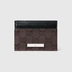 Gucci Card Case With Plaque Gg Canvas - Brown