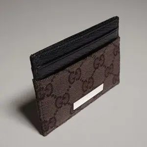 Gucci Card Case With Plaque Gg Canvas - Brown