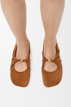 Loewe Suede Goat Skin Ballerina Flat With Metallic Anagram Detail