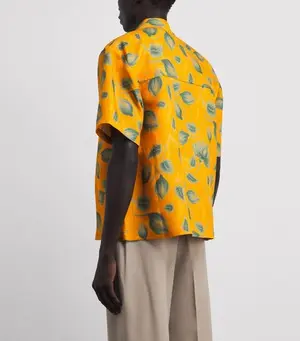 Séfr Linen Leaf Print Dayot Shirt - Orange