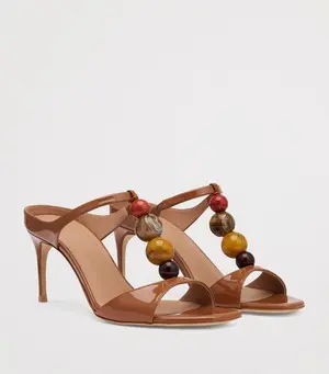 MALONE SOULIERS Patent Leather Beaded Lena Heeled Sandals - Brown