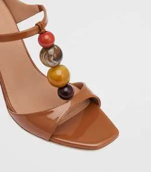 MALONE SOULIERS Patent Leather Beaded Lena Heeled Sandals - Brown