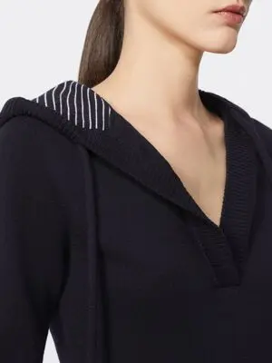 Max Mara Fitted Wool Jumper With Striped Hood