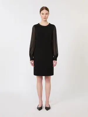 Max Mara Embellished Cady Cocktail Dress With Silk Georgette Sleeves