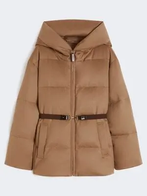 Max Mara Short Water-repellent Down Jacket With Hood And Leather Belt