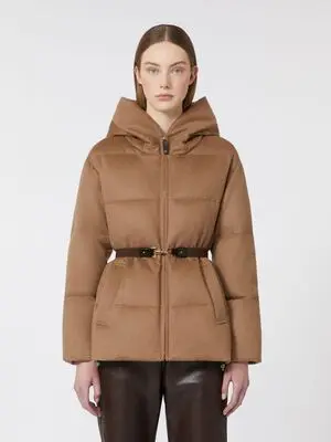 Max Mara Short Water-repellent Down Jacket With Hood And Leather Belt