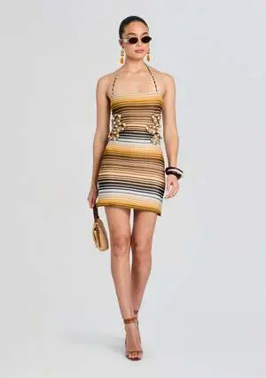 Azulu Rosita Striped Mini Dress - Brown Multi