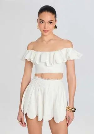Azulu Nela Off-the-shoulder Linen Top - Ivory