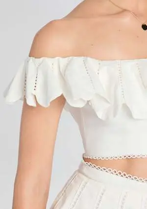 Azulu Nela Off-the-shoulder Linen Top - Ivory