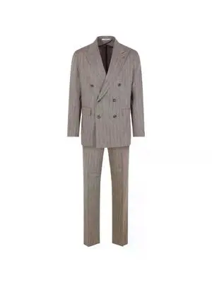 Tagliatore Herringbone Double-breasted Suit - Brown