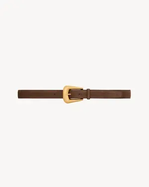 Saint Laurent Folk Buckle Suede Belt - Brown Coffee