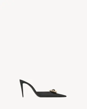 Saint Laurent Cosmo Mules In Satin And Crystals - Black
