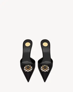 Saint Laurent Cosmo Mules In Satin And Crystals - Black