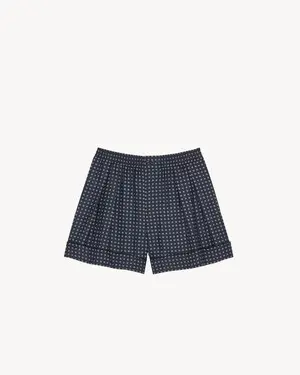 Saint Laurent Silk Satin Pajama Shorts With Wide Leg And Double-pleat - Marine