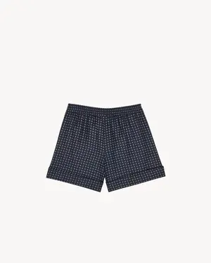 Saint Laurent Silk Satin Pajama Shorts With Wide Leg And Double-pleat - Marine