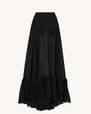 Saint Laurent Silk Crepon Muslin Maxi Skirt - Noir