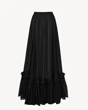 Saint Laurent Silk Crepon Muslin Maxi Skirt - Noir