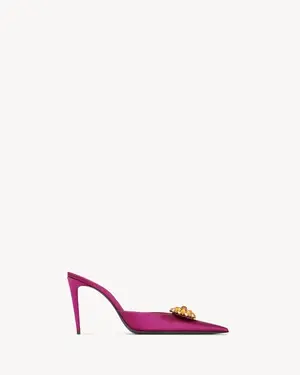Saint Laurent Cosmo Mules In Satin Crepe And Crystals - Smashed Prune