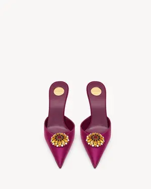 Saint Laurent Cosmo Mules In Satin Crepe And Crystals - Smashed Prune