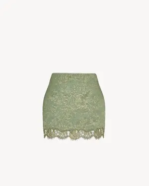 Saint Laurent Baroque Jacquard Lace Mini Skirt - Celadon Or