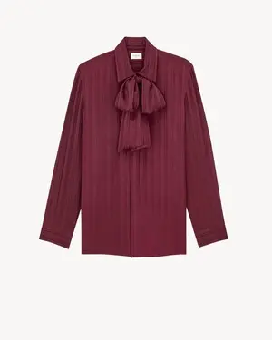 Saint Laurent Cassandre Lavallière Blouse In Striped Silk Jacquard