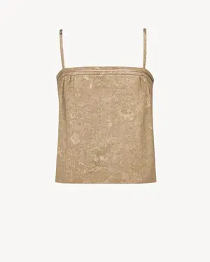 Saint Laurent Spaghetti Strap Shift Top In Metallic Floral Brocade