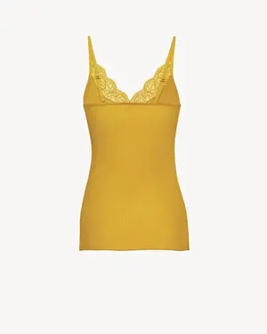 Saint Laurent Ribbed Silk Laced Tank Top - Jaune Safran