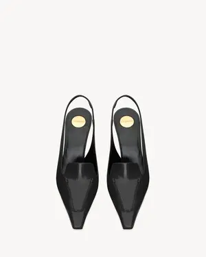 Saint Laurent Voltaire Slingback Pumps In Glazed Leather - Black