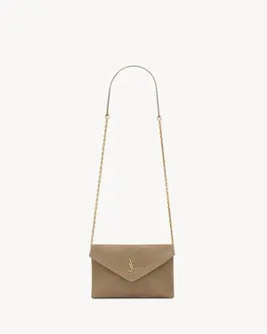 Saint Laurent Cassandre Small Chain Pouch In Suede - Light Cumin