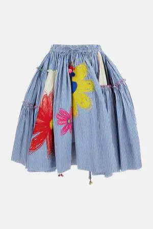 Pero Tiered Embroidered Striped Skirt