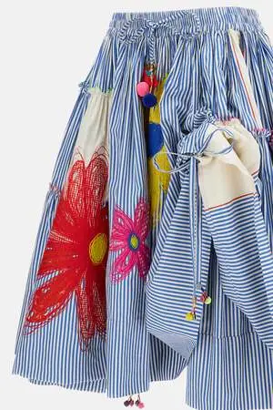 Pero Tiered Embroidered Striped Skirt - Multicolore
