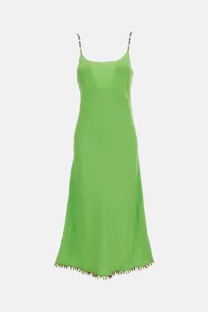 Polo Ralph Lauren Embellished Linen Midi Slip Dress - Green