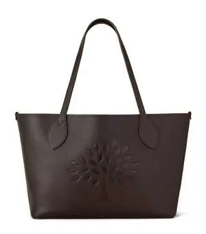 Mulberry Leather Tote Bag With Tree Motif - Black
