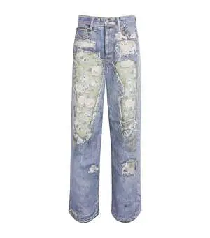 Acne Studios Trompe-l'oeil Wide-leg Jeans With Floral Inserts - Blue