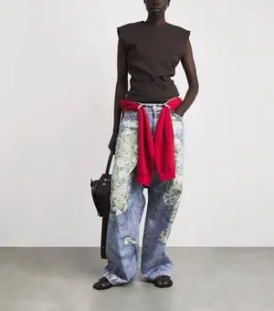Acne Studios Trompe-l'oeil Wide-leg Jeans With Floral Inserts - Blue