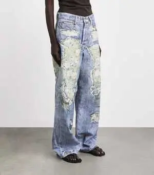 Acne Studios Trompe-l'oeil Wide-leg Jeans With Floral Inserts - Blue
