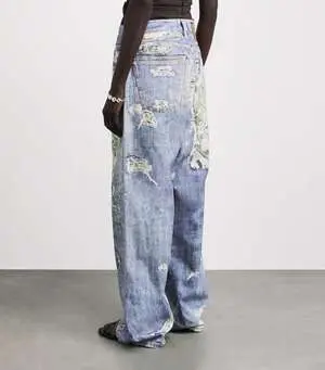 Acne Studios Trompe-l'oeil Wide-leg Jeans With Floral Inserts - Blue