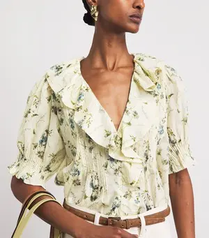 DÔEN Organic Cotton Floral Print Ruffled Blouse