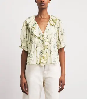 DÔEN Organic Cotton Floral Print Ruffled Blouse