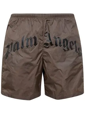 Palm Angels Curved Logo Swim Shorts - Brown