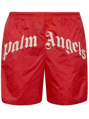 Palm Angels Curved Logo Swim Shorts - Red