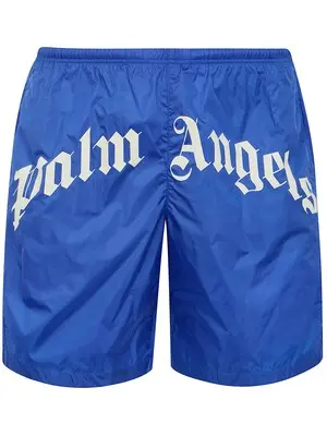 Palm Angels Curved Logo Polyamide Swim Shorts - Blue