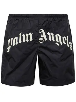 Palm Angels Curved Logo Polyamide Swim Shorts - Black