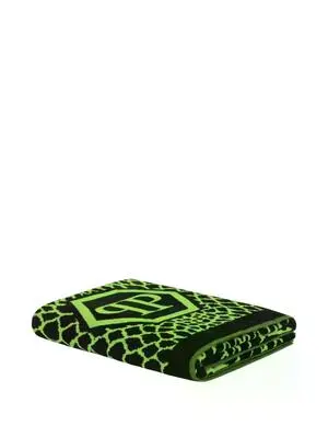 Philipp Plein Python-print Hexagon-logo Beach Towel - Black