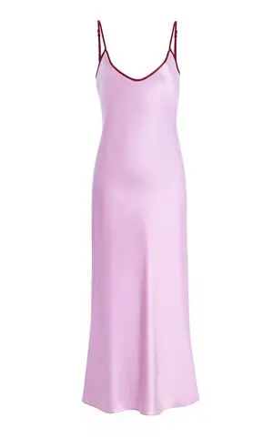 Comme Si Comme Si Silk Bias Slip Dress With Contrast Trim Pink