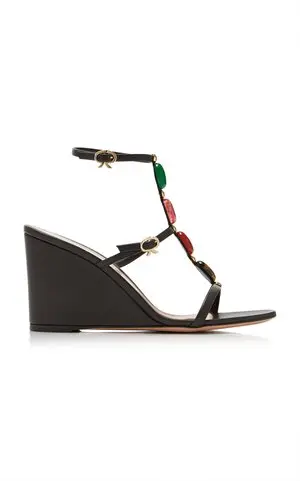 GIANVITO ROSSI Beaded Leather Wedge Sandals - Brown