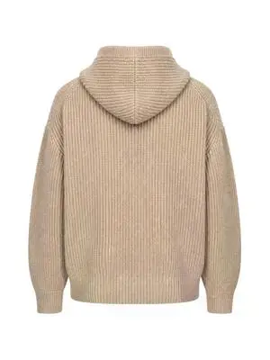 ALLUDE Ribbed Knit Zip-up Hoodie